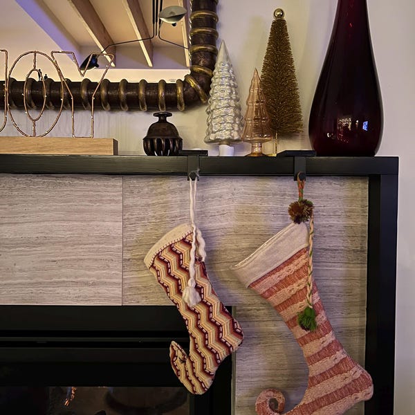 Christmas Stocking Hanger, Rustic, Black Iron Mantel Hanger, Farmhouse ...