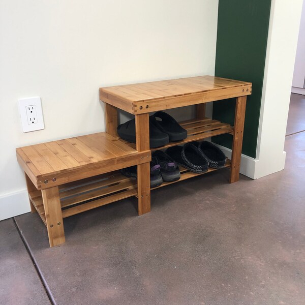 Bamboo Shoe Bench Boots Storage Seat Chair Rack Organizer Shelf Boot ...