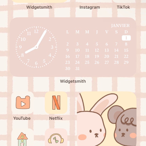 CUTE COZY BEAR Hand Drawn Icon Set With Matching Wallpaper | Cute Beige ...