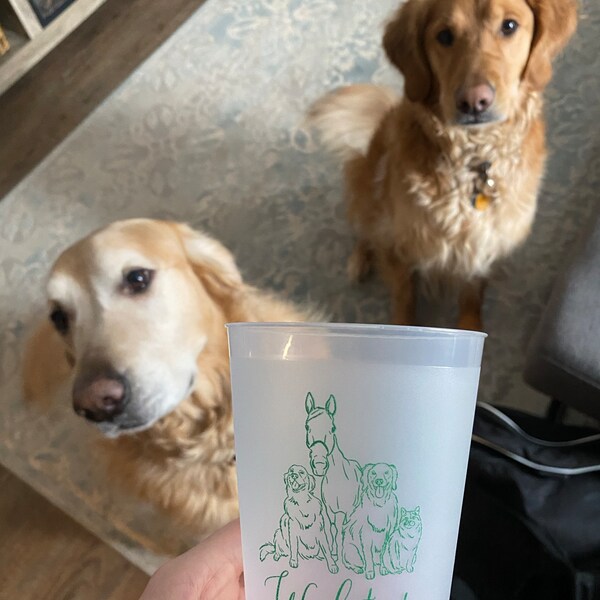 Custom Pet Illustration - Dog or Cat - 12oz or 16oz Frosted Unbreakable ...
