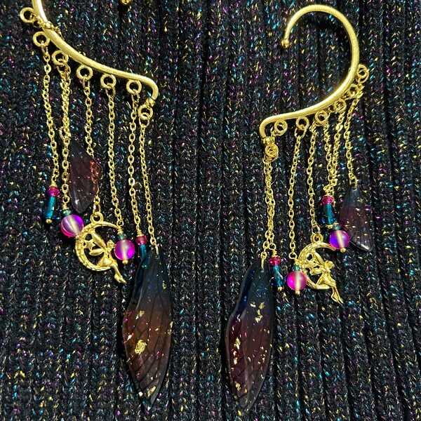 Ear Cuffs Ear Wrap Moon and Stars Ear Wrap Dangle Ear Cuff Filigree ...