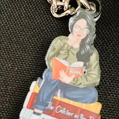 Personalized Girl Reading Book Acrylic Flat Keychain, Custom Book ...