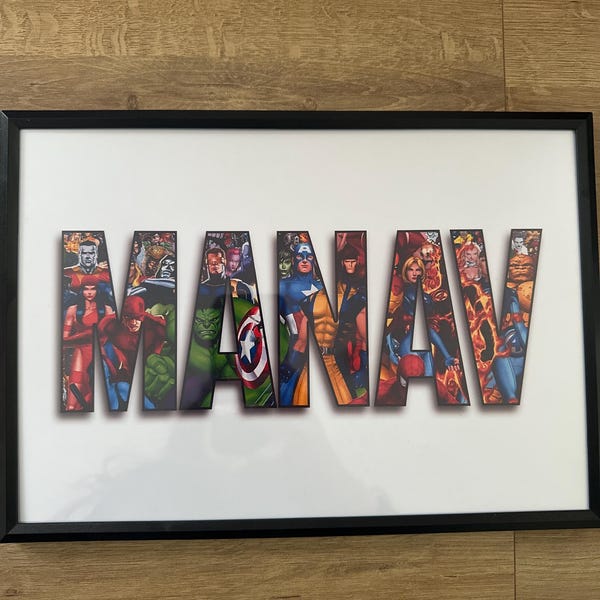 Personalised MARVEL NAME Word Art Custom Print Gift Keepsake Present ...