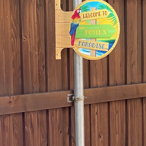 Paradise Beach Parrot Double Sided Sign, Custom Beach Paradise Signs ...