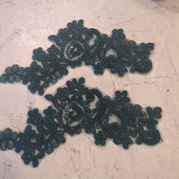 Hunter Green Beaded Applique, Beaded Aplique Lace Pair for Lyrical ...