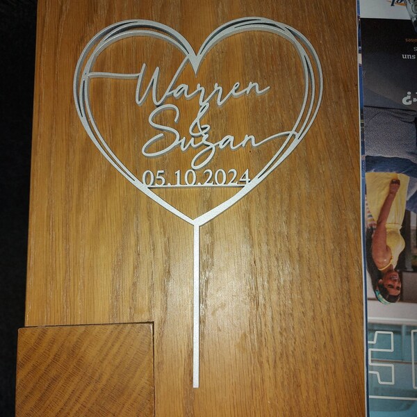 Wedding Cake Topper With a Heart and a Date, Personalized Cake Topper ...