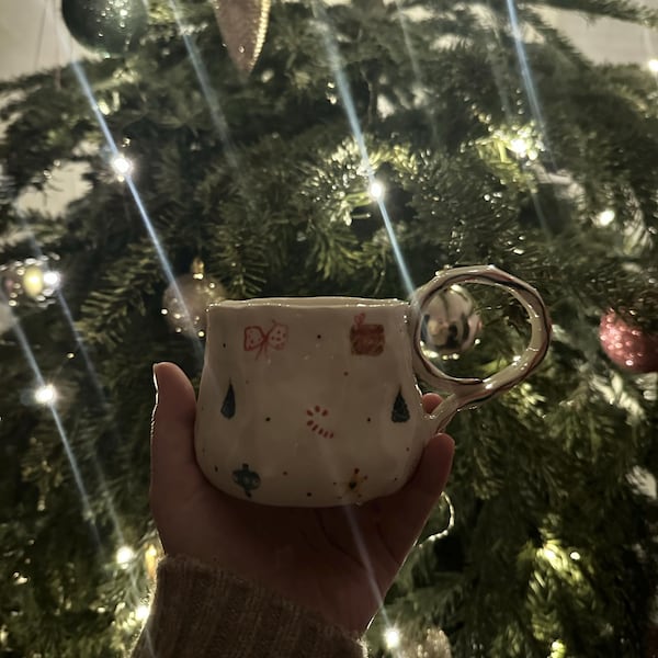 Christmas Handmade Ceramic Mug, Elegant Handmade Ceramic Mug With Mini ...