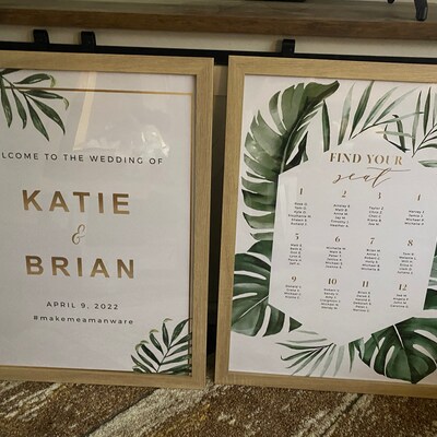 Tui Tropical Leaf & Gold Seating Chart Sign EDITABLE TEMPLATE ...