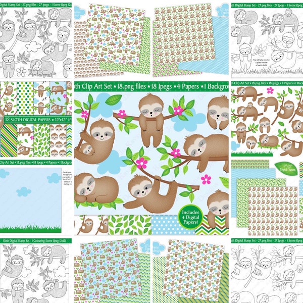 Sloth Clipart, Cute Sloth Clipart, Sleepy Sloths, Baby Sloth Clip Art ...