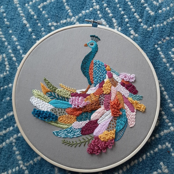 Colorful Peacock Hand Embroidery Pattern - PDF Instant Download for ...