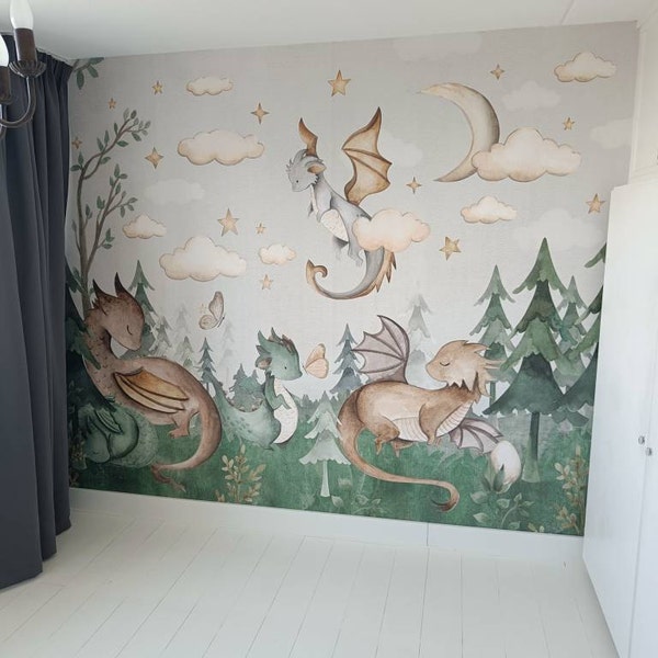 Dragon Kids Wallpaper – Mural With Dragons and Clouds | Custom Size ...