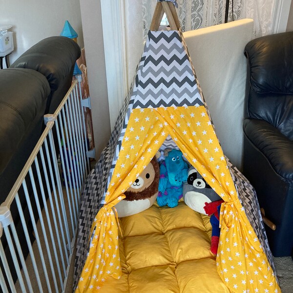 Teepee for Kids Customized From Cotton Yellow Stars Gray Chevron ...