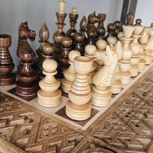 Wooden Chess Pieces, Chess Set Wood, Wooden Chess Set Handmade, Hand ...