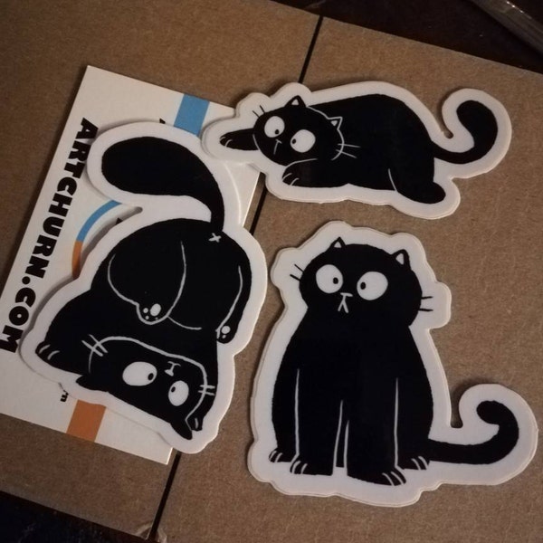 Black Cat Vinyl Stickers // Cat Laptop Stickers // 3" Weatherproof ...