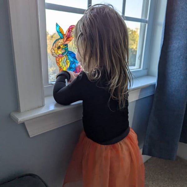 Bunny Stained Glass Window Cling Window Sticker Decal - No Adhesive ...