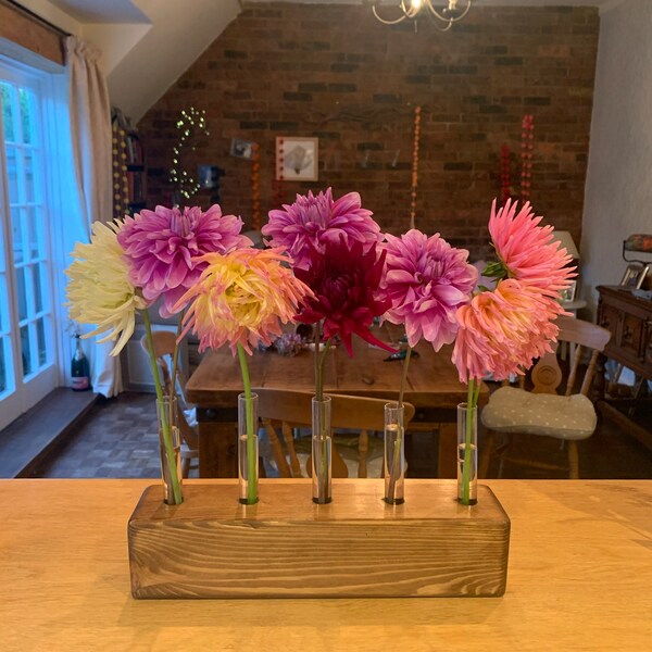 Rustic Wooden Test Tube Flower Stand - With Glass Test Tube - Test Tube ...