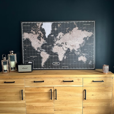 Personalized World Map Push Pin Map Pinboard Cork Canvas Print Gift for ...