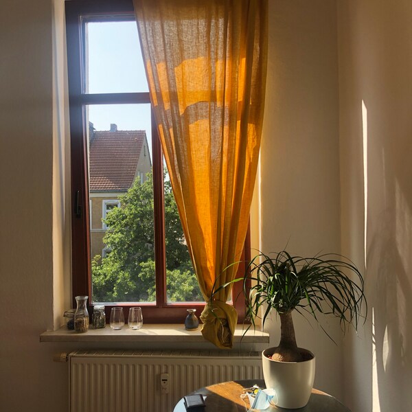 55"/140 Cm Wide Extra Long Linen Curtain, Rust Linen Window Drape ...