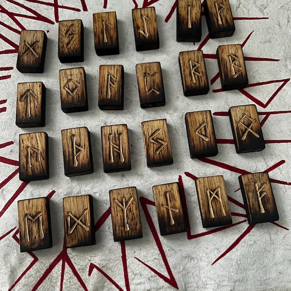 Oak Wood Rune Set - Norse Elder Futhark | Handmade, Hand Carved Oak ...