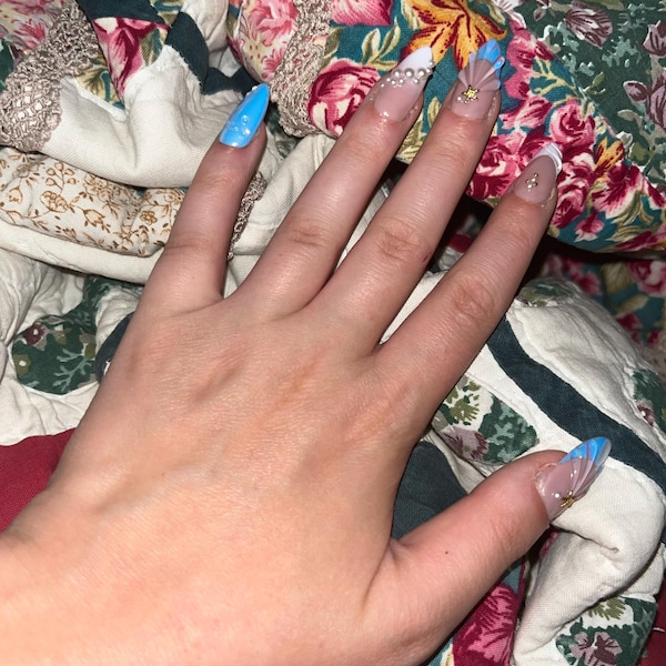 Mermaid Shell Press on Nails | 3D Pearl & Starfish Ocean Nail Art ...