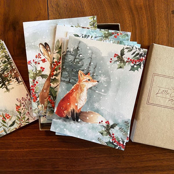 Winter Woodland Animals Christmas Cards (12) - Holiday Watercolor ...