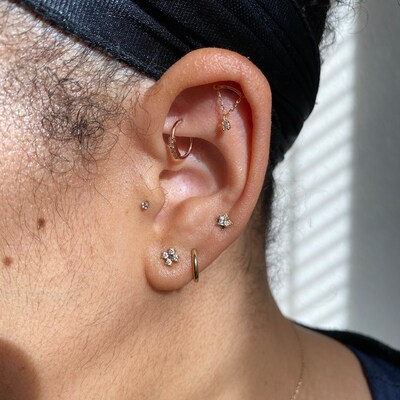 14k Solid Gold Spike Cone Rook Piercing Eyebrow Piercing Belly Button ...