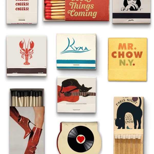 VINTAGE MATCHBOX PRINT, Trendy Matches Poster, Retro Matchbook Wall Art ...