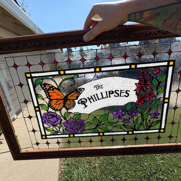 Rose Faux Stained Glass Sign Template - Etsy