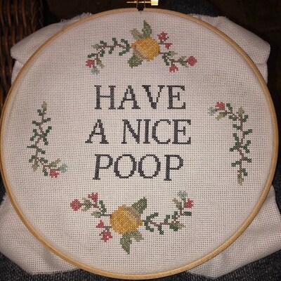Have a Nice Poop Cross Stitch Pattern Funny Humour Floral Wreath Design ...