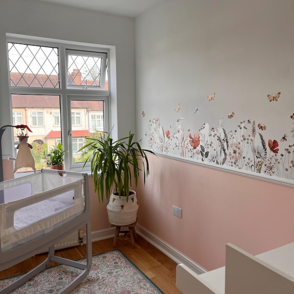 Wild Flower Wall Decal Border - Easy to Apply Peel and Stick Meadow ...