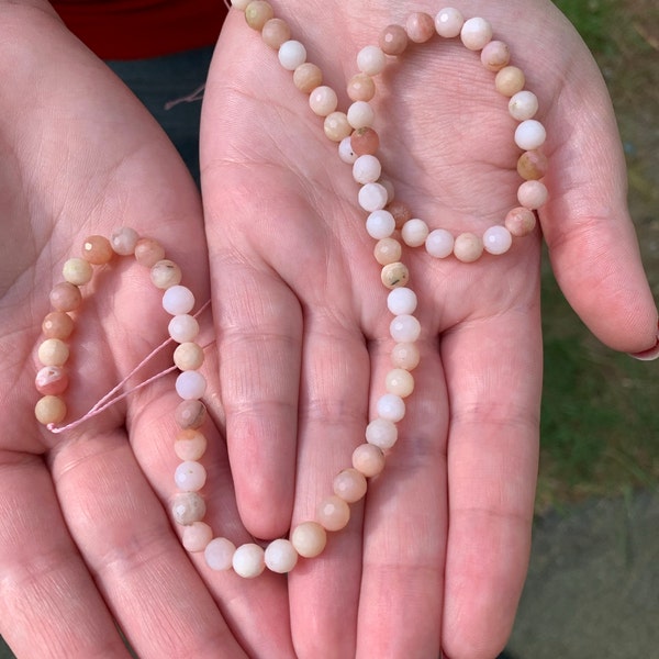 AA Faceted Natural Peruvian Pink Opal 2mm 4mm 5mm 6mm Round Beads Laser ...