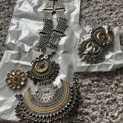 Trishul and Damru Look Silver Oxidised Traditional Jewelry Set, Premium ...