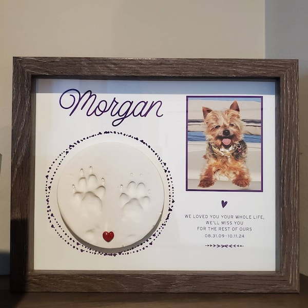 Paw Print Holder Pet Memorial, Clay Paw Print Display Shadow Box, Pet ...