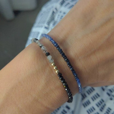 Sagenitic Quartz & Black Spinel Bracelet, Dainty Beaded Bracelet ...