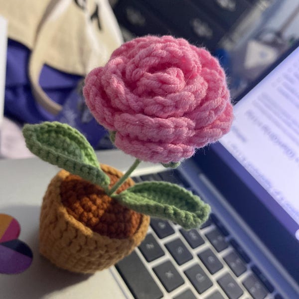 Crochet Happy Face Flower, Crochet Flower in Pot, Housewarming Gift ...