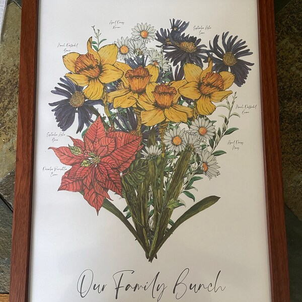 Personalised November Birth Flower Print / Birth Flower Hand Drawn ...