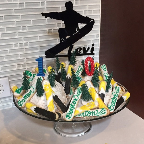 Snowboard Cake Topper, Snowboarding Birthday Decor, Custom Name Acrylic ...