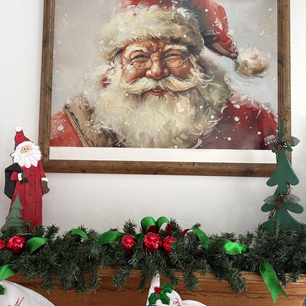 Vintage Santa Portrait Wall Art, Printable Christmas Art, Rustic Winter ...