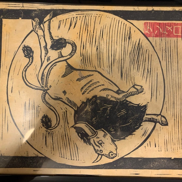 Pokémon Inspired Tauros Japanese Linocut Printmaking Fanart - Etsy