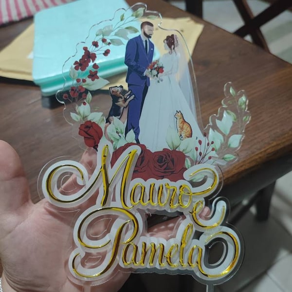Colorfull Wedding Cake Topper With Personalized Bride and Groom ...