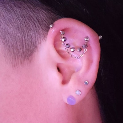 16g 14g Dainty Thin Chain Industrial Piercing Earring, 316l Surgical ...