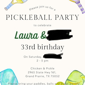 Pickleball Birthday Party Invitation Template| Pickleball Birthday ...