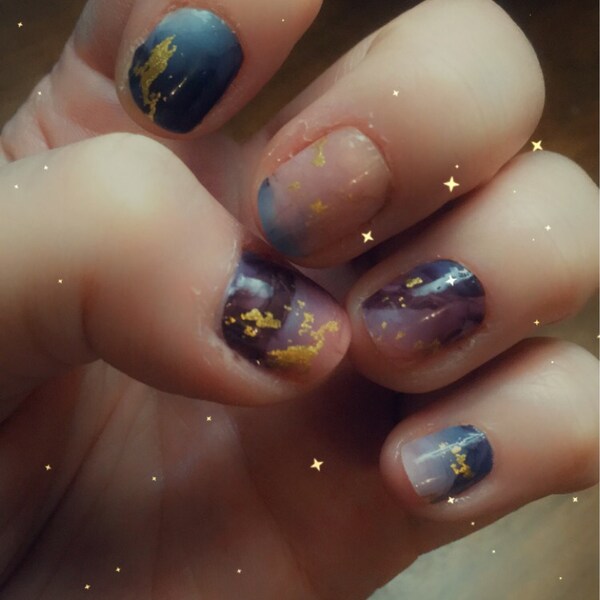 Midnight Marble Nail Wraps With Gold Flake Accents • Blue Watercolor ...