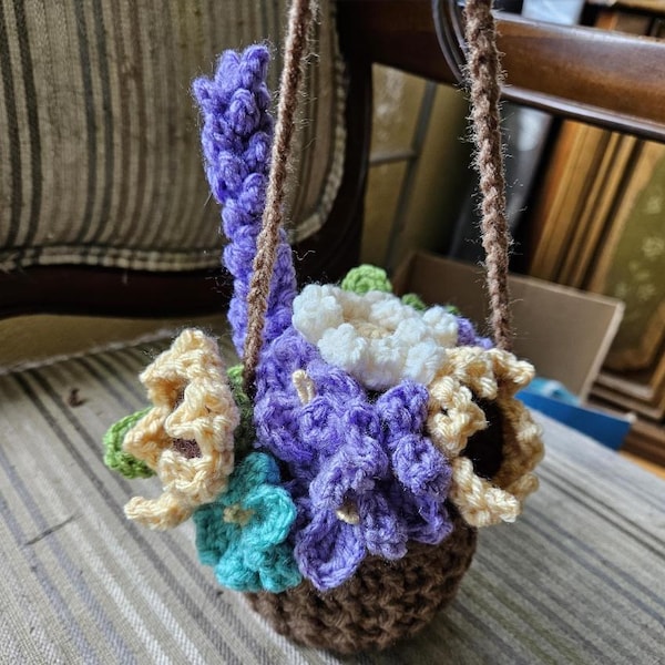Flower Basket Hanging Crochet Pattern, Sunflower Basket Crochet Pattern ...