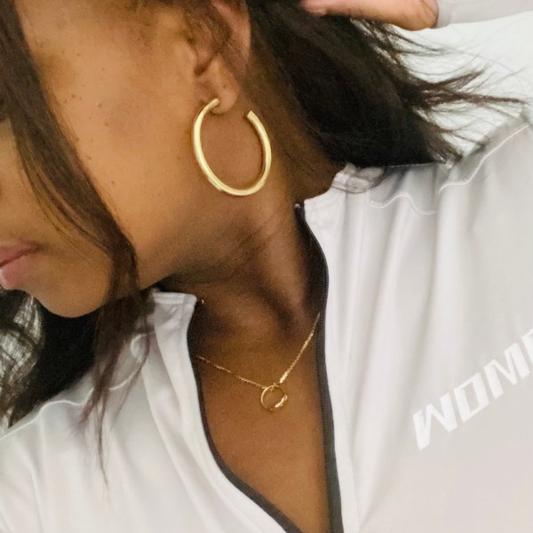 14k Gold Big Round Hoops - Thick Bold Large Hoop Earring - Etsy