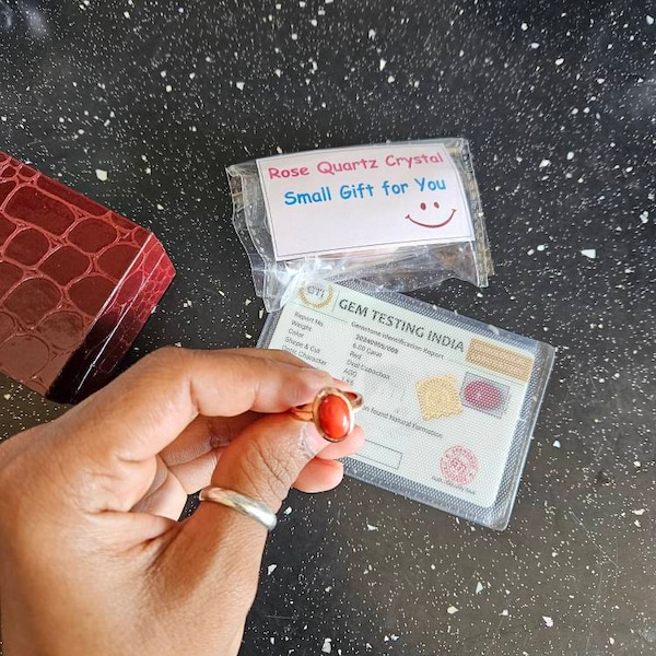 Natural Red Coral Cylindrical Shape (moonga) Gemstone Copper Ring | 3ct ...