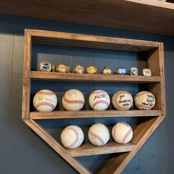 Handcrafted Wood Baseball Shelf Handmade Wooden Baseball Glove Display ...