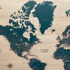 Modern Wood Push Pin Map of World on Canvas With Personalized Legend ...