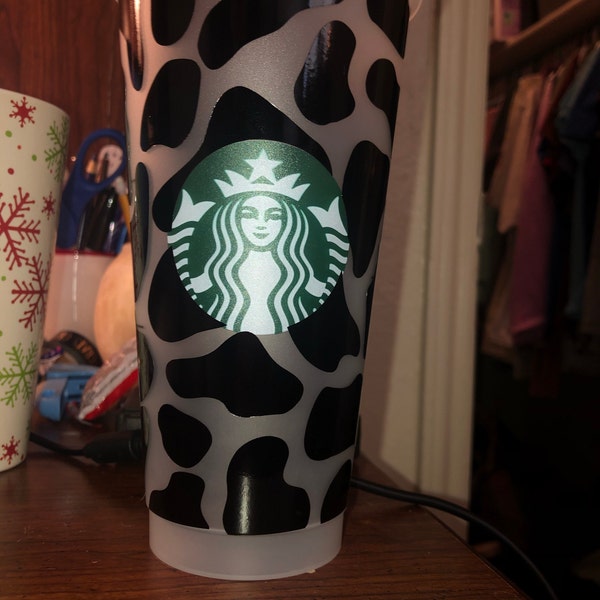 24oz Venti Cold Cup Cow Full Wrap With Ear Tag, Cow Print Svg, Cow Ear ...