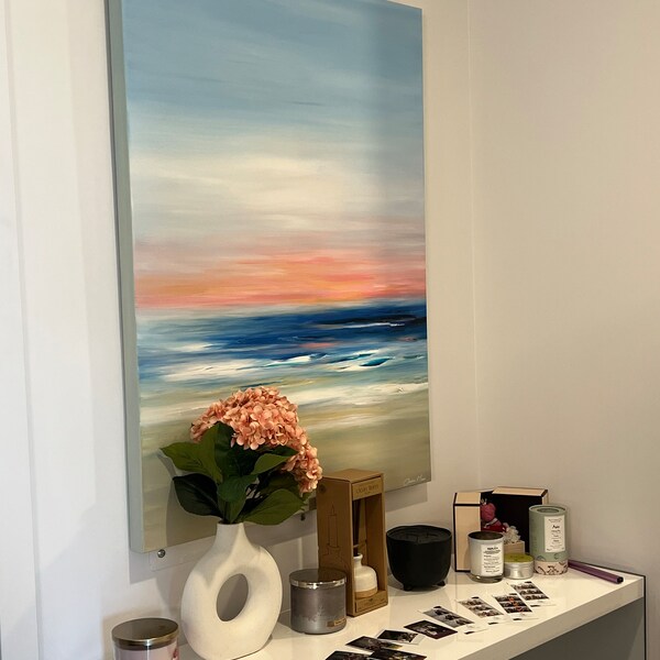 Large Earthy Ocean Art, 24 X 48 Inch Abstract Landscape Painting ...